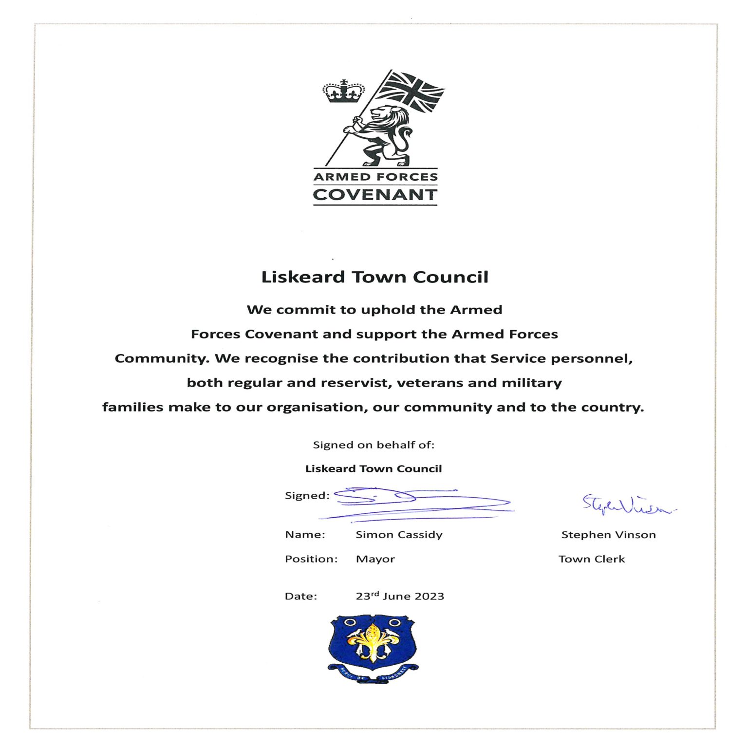 Armed Forces Covenant - Liskeard Council